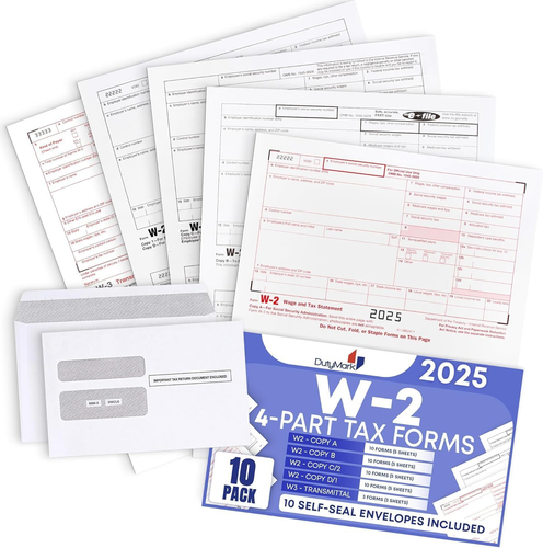 W2 Tax Forms 2025 Irs-Compatible 4 Part W2 Forms for 10 Employees ...