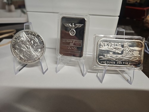 3- 1oz Silver Bars And Coin ,German Silver,silver Towne With Toner And ...