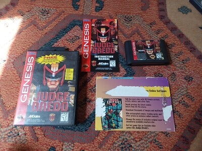 JUDGE DREDD SEGA GENESIS COMPLETE IN BOX W/ RARE AOL SLEEVE & MANUAL ...