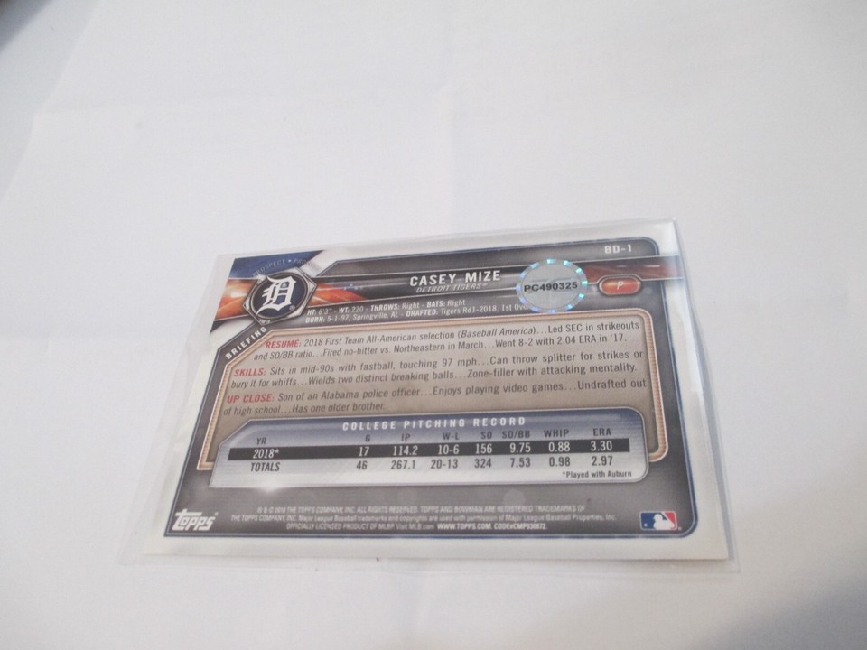 2019 Topps Casey Mize Detroit Tigers RC Autograph Baseball Card | eBay