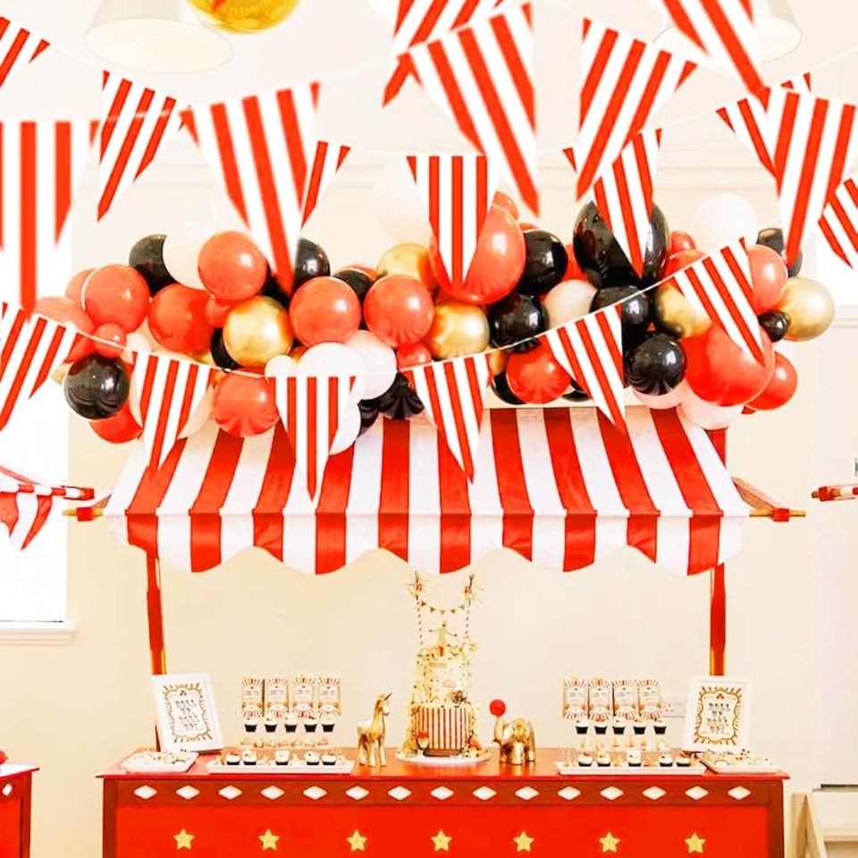 100ft Red and White Striped Pennant Banner, Carnival Circus Theme Party Decorati | eBay