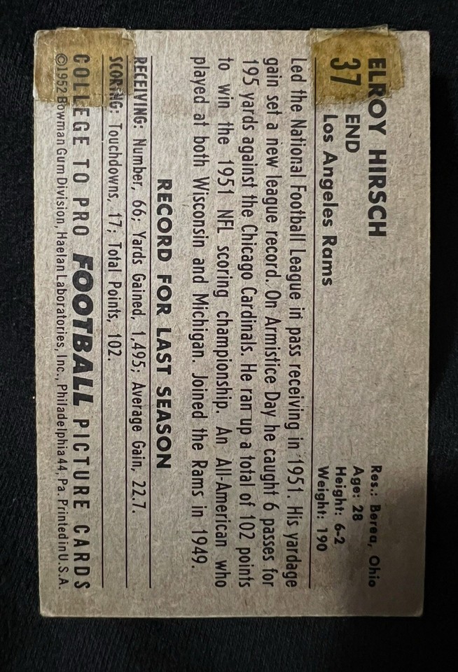 1952 Bowman - Large #37 Elroy Hirsch | eBay