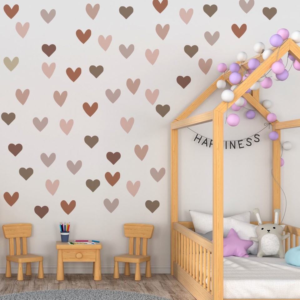 6 Sheets Heart Shaped Wall Decals Bedroom Decorative Decal Peel and ...