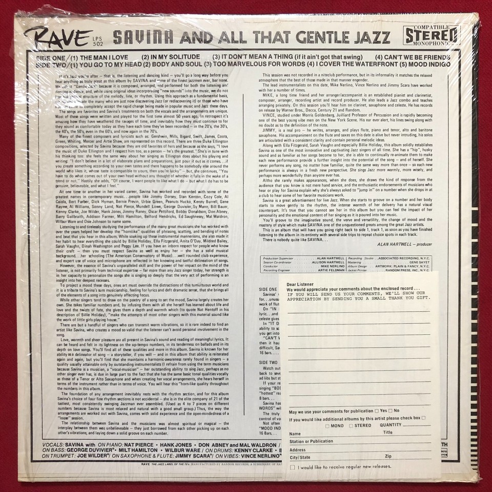 SAVINA HARTWELL & ALL THAT GENTLE JAZZ LP RARE PRIVATE JAZZ SHRINK RAVE ...