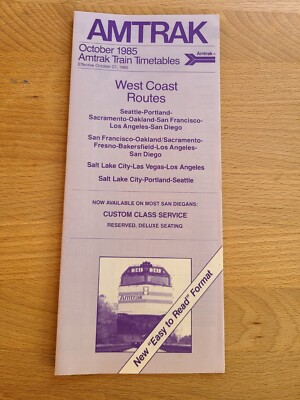Amtrak West Coast Routes Timetable October 1985 | eBay