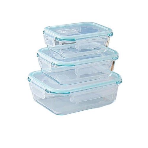 3-piece glass storage container with lid, snap on lid, BPA free and ...