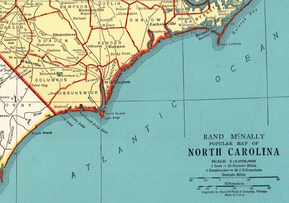 1942 Antique NORTH CAROLINA State Map of North Carolina Wall Decor 523 ...