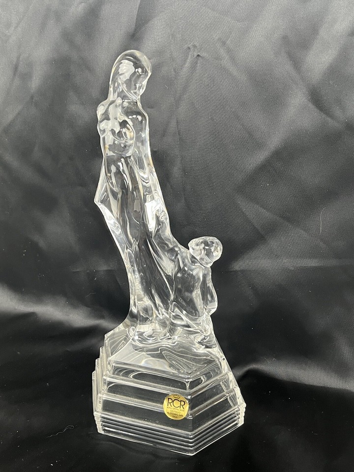 Royal Crystal Rock RCR Mother Child Art Glass Statue Figurine Art Deco ...