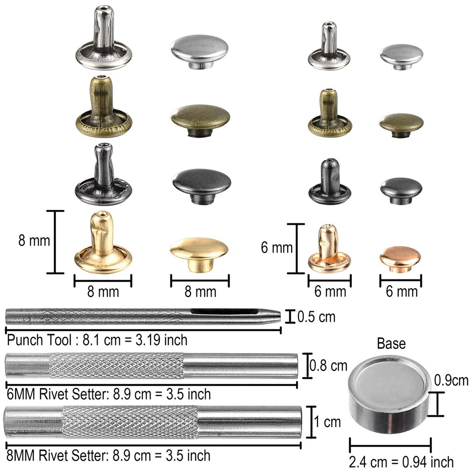 640 Sets Mixed Color Size Leather Rivets Kit with Press Setter Tool for ...