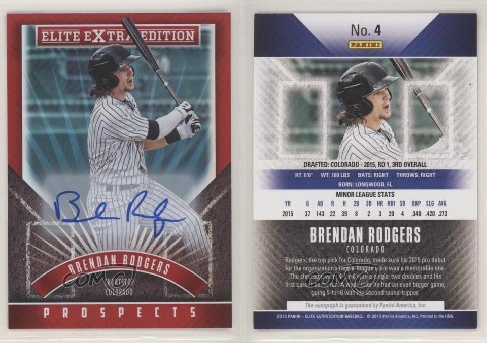 2015 Panini Elite Extra Edition Prospects Auto Brendan Rodgers #4 Auto ...