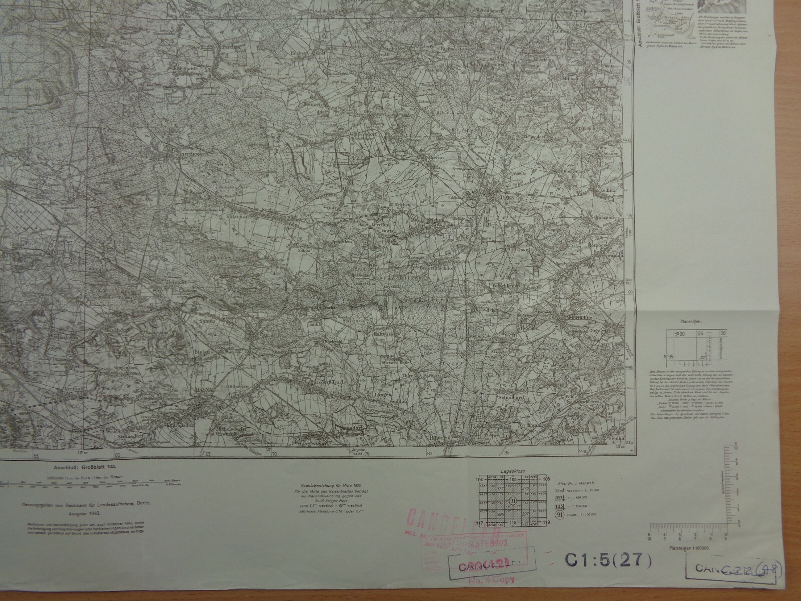 WW2 CAPTURED German map of GLOGAU, SPROTTAU & BUNZLAU (with VARIOUS INK ...