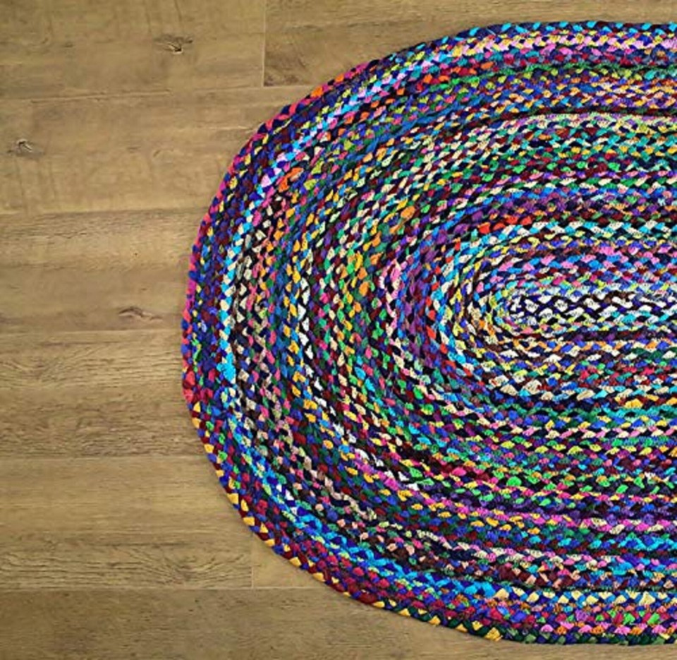 Oval Rug 100% Cotton Braided Area Rug Modern floor Home Living Room ...