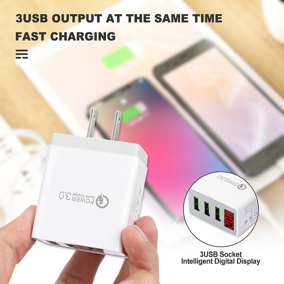 5 Pack 3 Port Fast Charging Block QC 3.0 USB Cube Wall Charger Adapters ...