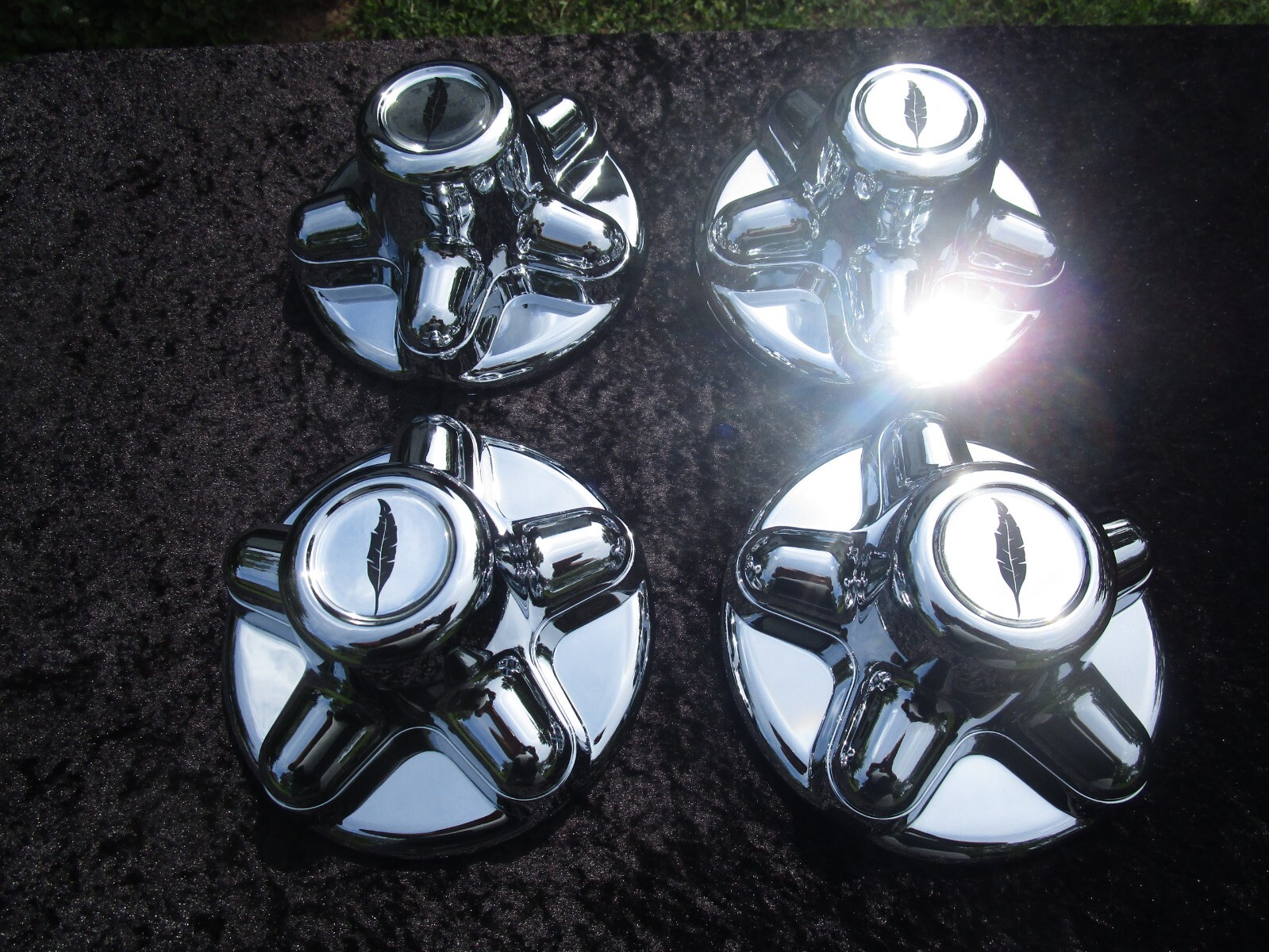 FEATHERLITE 5 lug 4.5" Bolt Circle Trailer Chrome Center Hubcap Set of ...