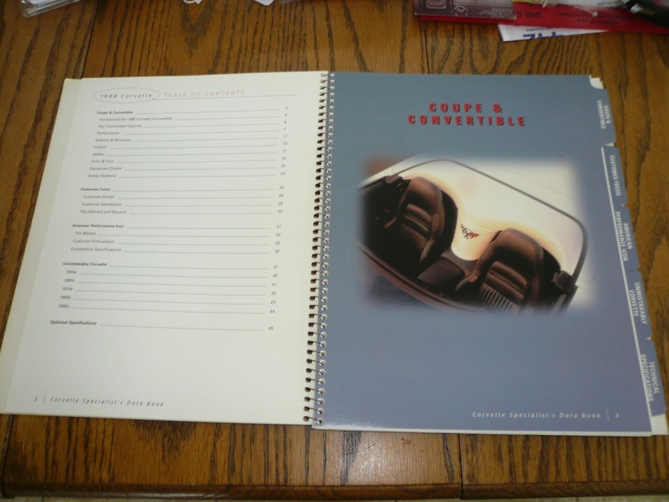 1998 Chevrolet Corvette Specialist's Data Book - Spiral Bound | eBay