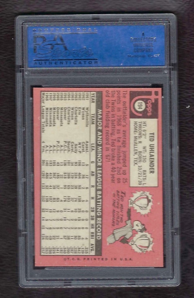1969 Topps Baseball Card #194 Ted Uhlander, Minnesota Twins, PSA 8 | eBay