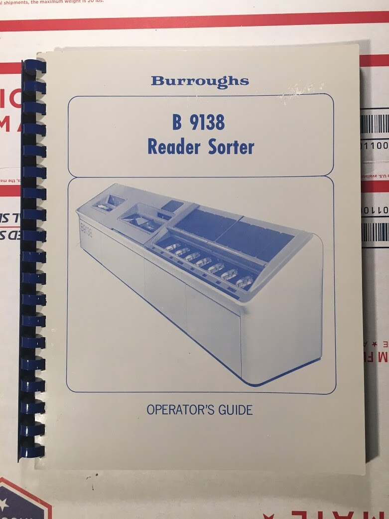 Burroughs B 9138 Reader Sorter Operator's Guide 1979 | eBay