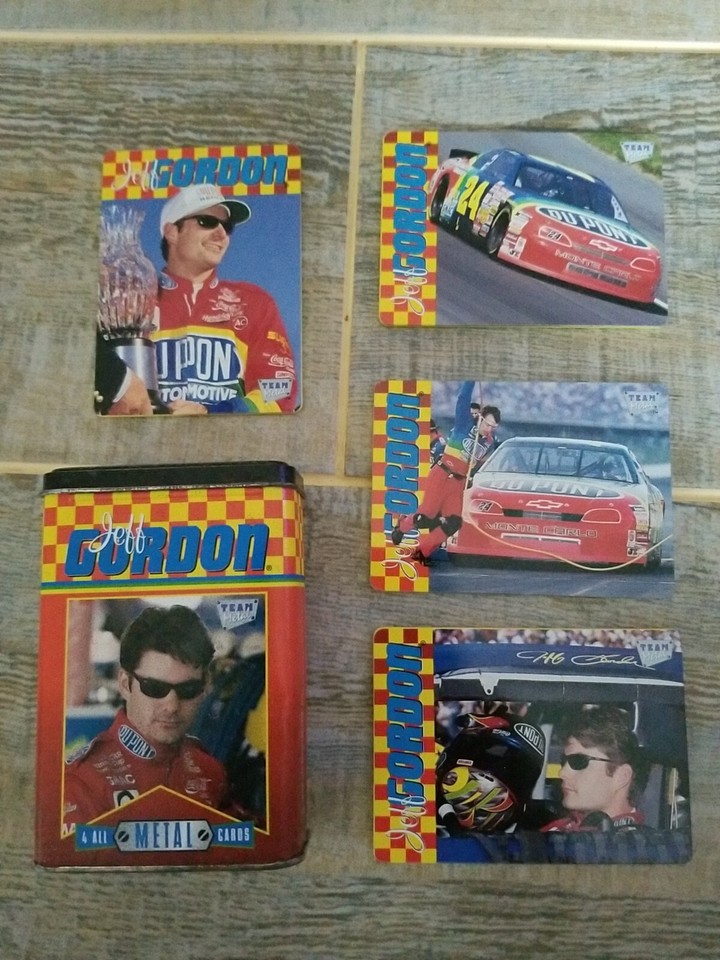 1996 JEFF GORDON NASCAR Real Metal All metal Collector Cards inside 4 ...