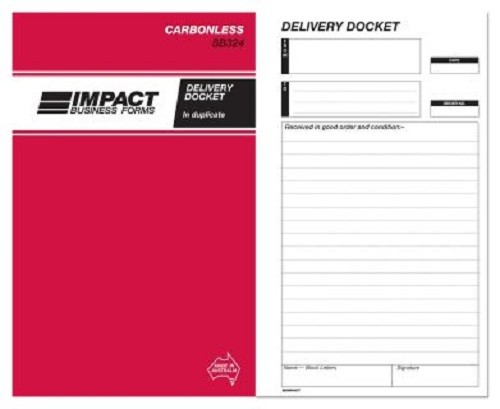1 x Impact Delivery Docket Book Carbonless 203mm x 127mm Triplicate ...