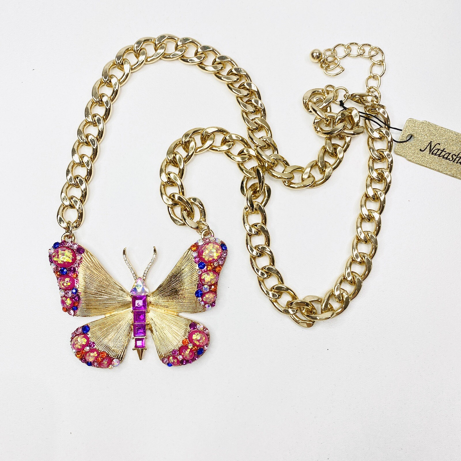 NWT Natasha Rhinestone Butterfly Gold Tone Statement Necklace | eBay