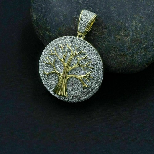 1.50 Ct Round Cut Moissanite Tree Of Life Pendant 14K Yellow Gold ...
