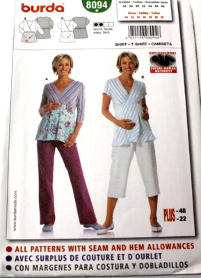 Burda 8094 Misses Maternity Top 10-12-14-16-18-20-22 Sewing Pattern 2 ...