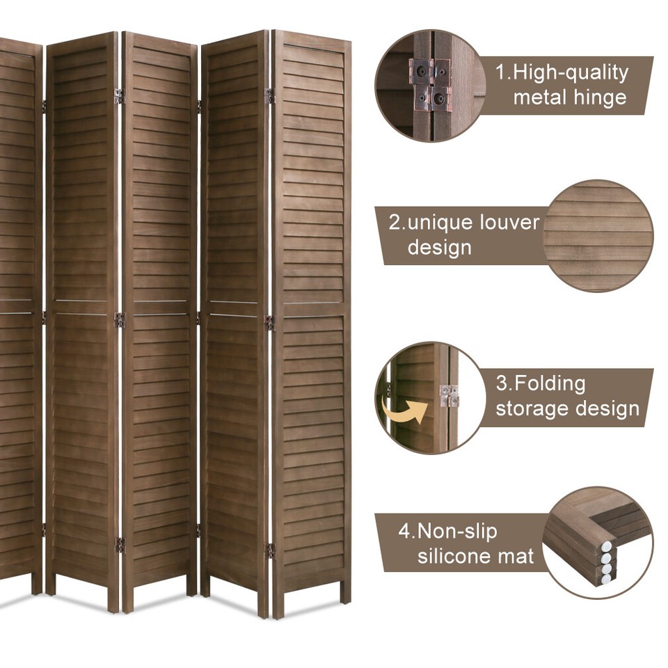 6 Panel Wood Room Divider, Privacy Wall Divider Folding Wood Screen ...