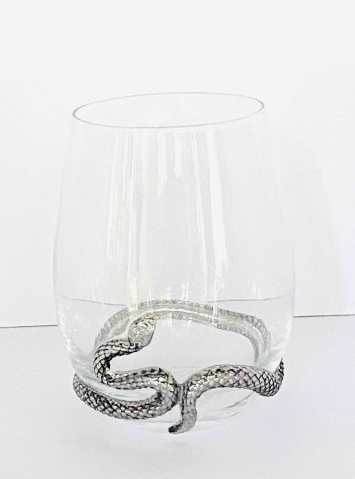 Halloween Silver Snake Wrapped Serpent 18oz Stemless Wine Glasses - Set ...