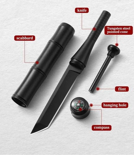 Survival Kit Tactical Knife w/Sheath & Fire Starter Hunting Fixed Blade ...