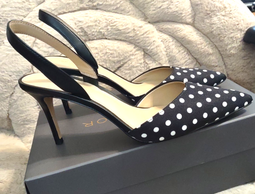 Ann Taylor Kerry Black White Polka Dot Slingback Pump Heel 9M New in box | eBay