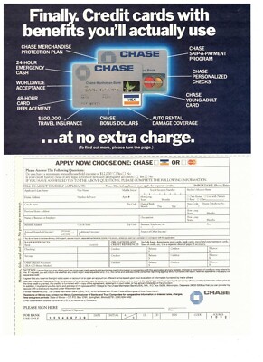 1989 Chase Credit Card With Benefits Mail Order Vintage Print Ad | eBay