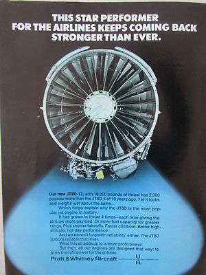 7/1973 PUB PRATT & WHITNEY JT8D-17 ENGINES MOTEUR AVIATION ORIGINAL AD ...