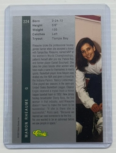 1992 Classic Four Sport Draft Picks Manon Rheaume Rookie RC #224 Hockey ...