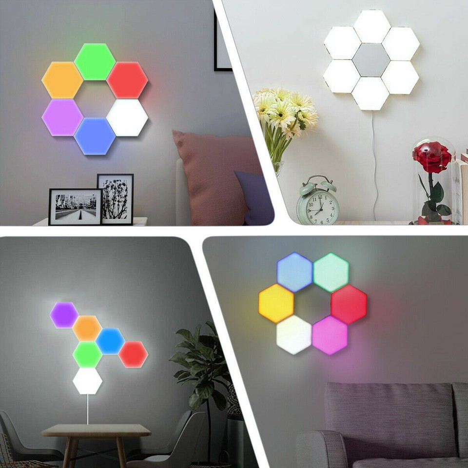Hexagon Wall Light w/ Remote Control Smart Modular Touch-Sensitive LED ...