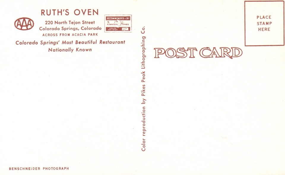 Postcard CO Colorado Springs Ruth's Oven N Tejon Street Chrome Vintage ...