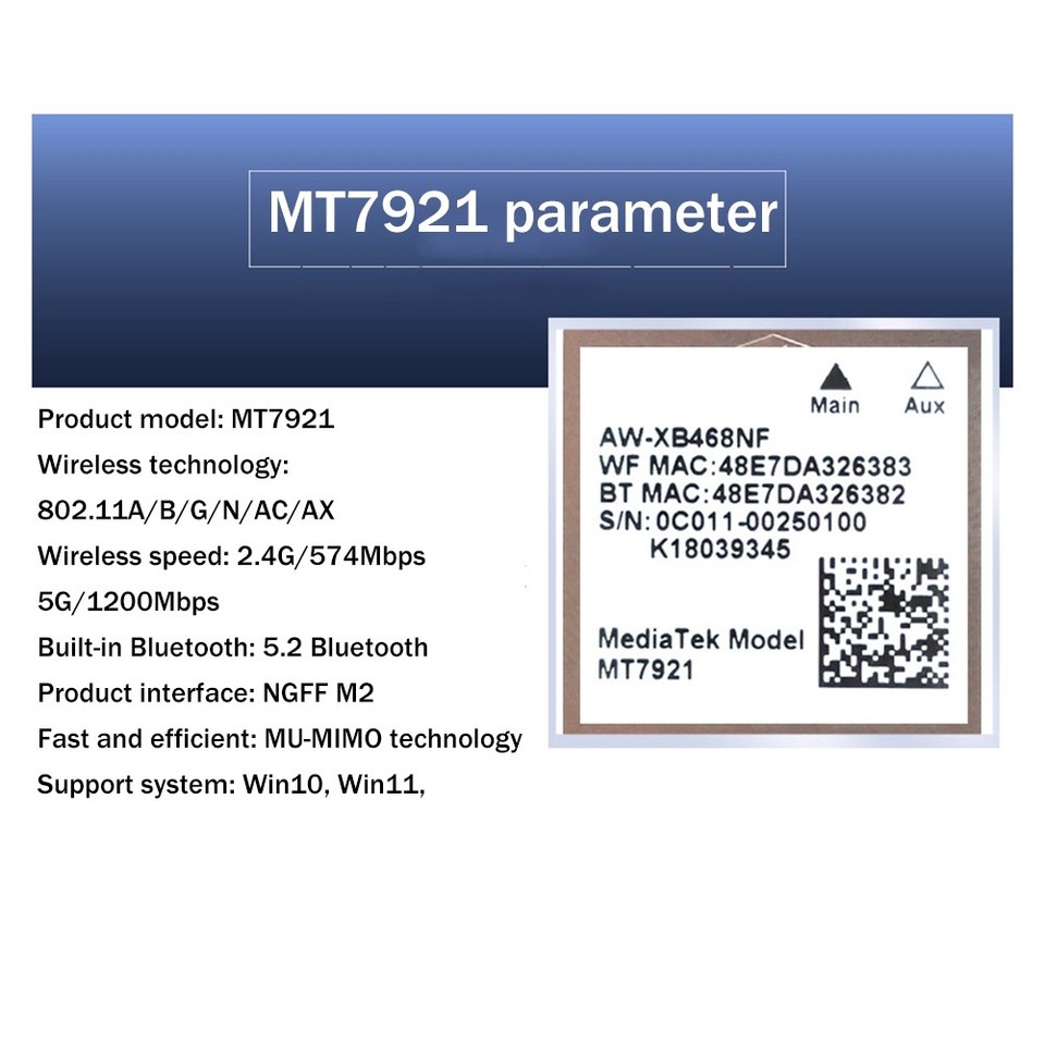 1 Piece MT7921 WIFI6 2.4G 5G Gigabit Card M2 5.2 BT Card Green I4R55739 ...