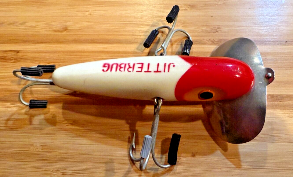 Vintage Muskie Jitterbug-5"-Red and White-Wood-Unfished | eBay