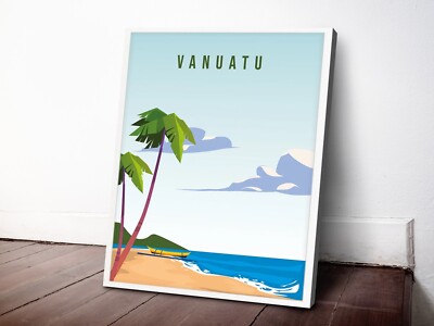 Vanuatu Illustration 40x50cm Stretched Travel Canvas Wall Art Print ...