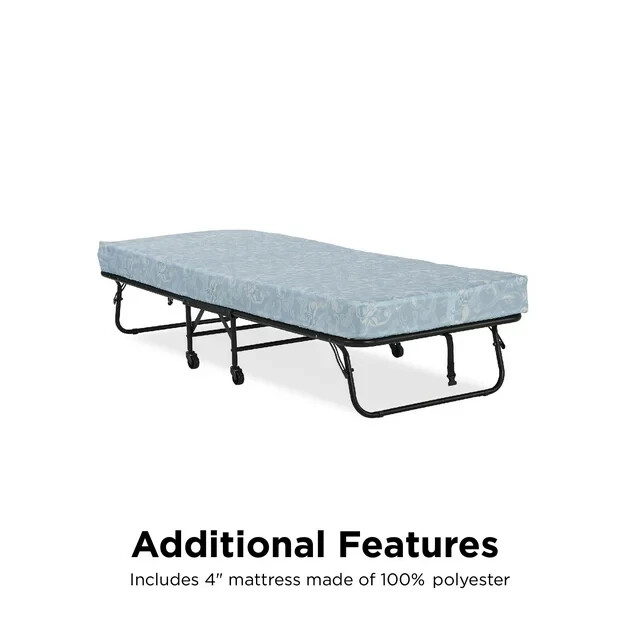 FOLDING BED Cot 4" Foam Mattress Guest Roll Away Camping Portable ...