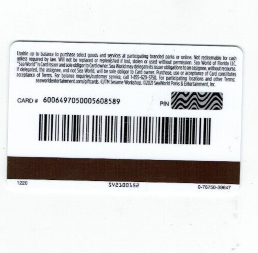 SeaWorld Gift Card - Aquatica - Florida - Sea World Parks - 2021 - NO ...