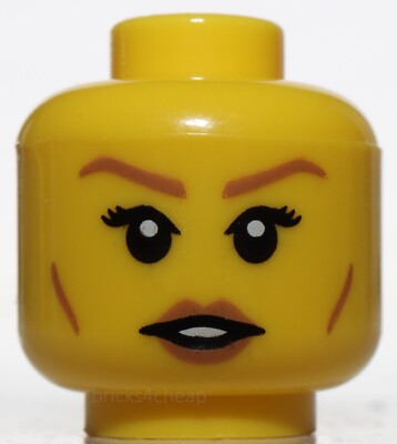 Lego Yellow Minifig Head Female Medium Dark Flesh Brows Cheek Lines ...