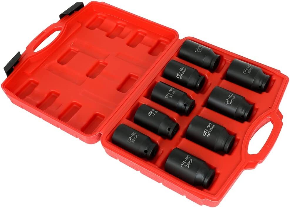 9pcs 29-38mm Deep Impact Socket Set 1/2" 6Pt Drive Metric Axle Hub Nut ...