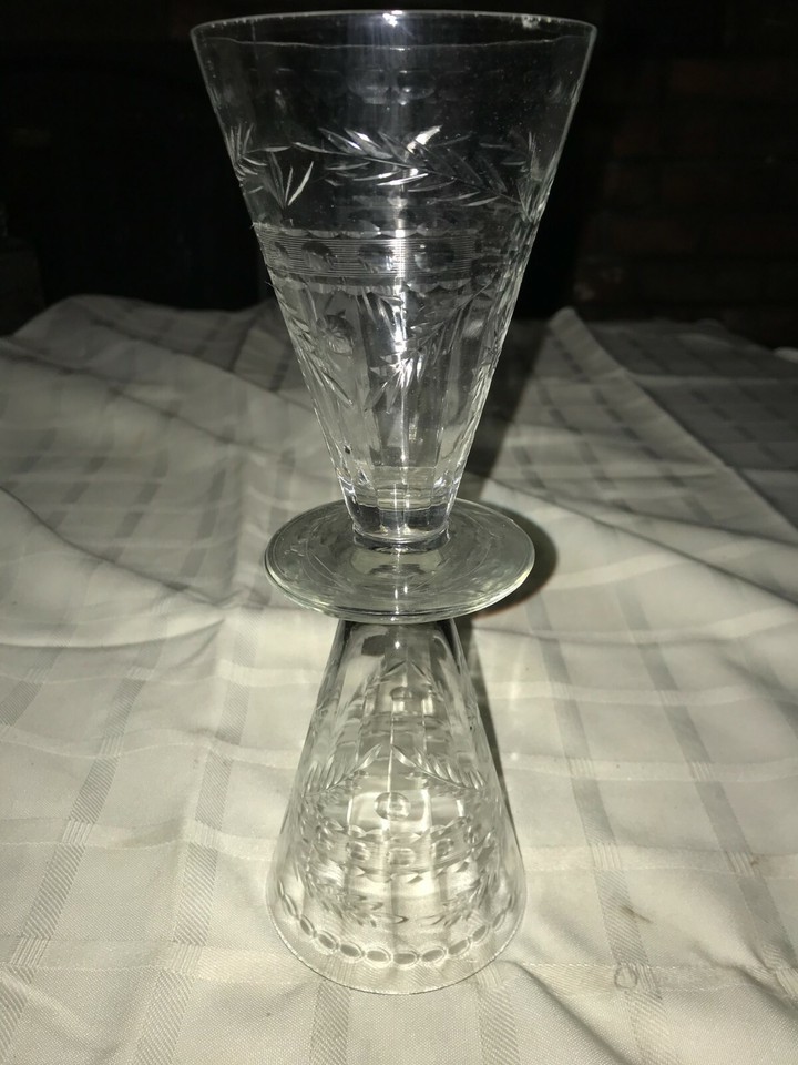 2 Vintage Footed Wheel CUT GLASS Laurel Garland SUNDAE 5" Tall DESSERT ...