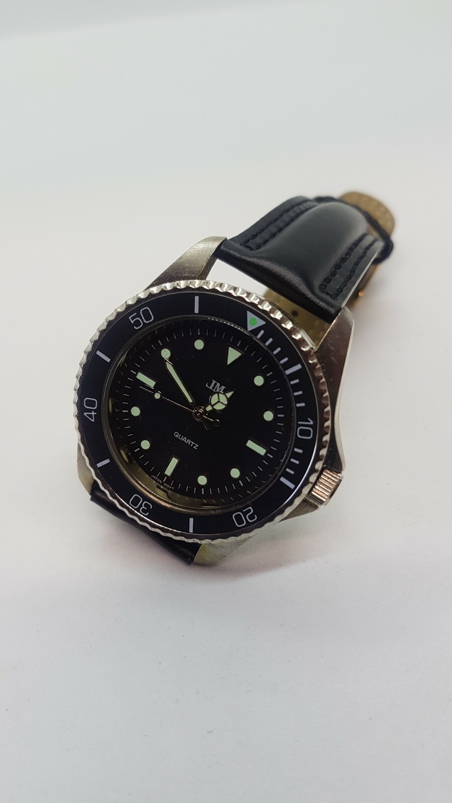 JM Big 45mm Mens Watch | Diver Looking Large Dark and Silver Leather ...