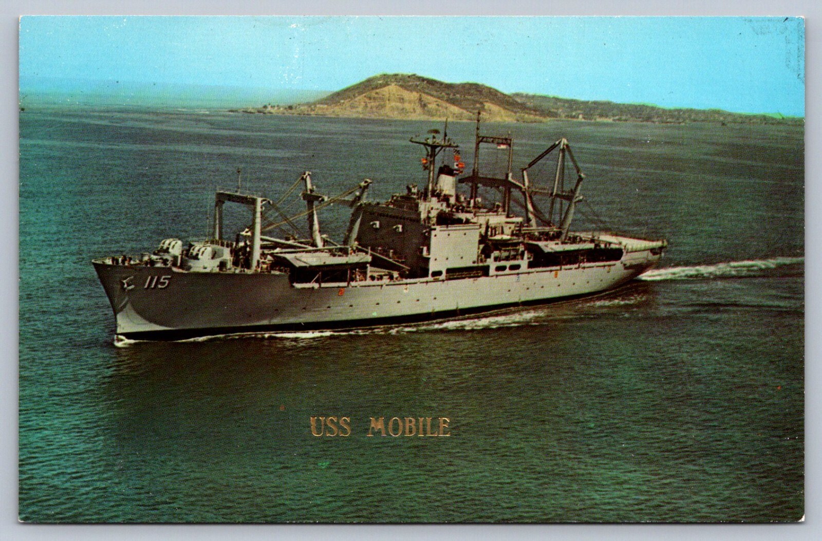 Postcard U.S.S. Mobile (LKA-115) Amphibious Attack Cargo Ship Military ...
