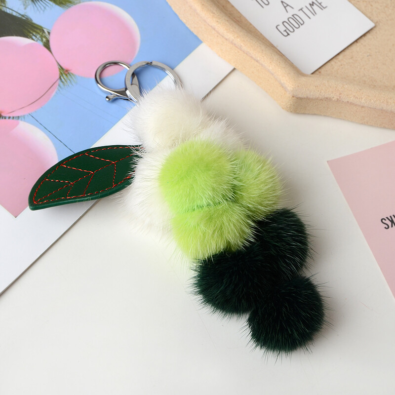 Cute Real Mink Fur Grape Keychain Pompom Ball Bag Car Phone Pendant ...
