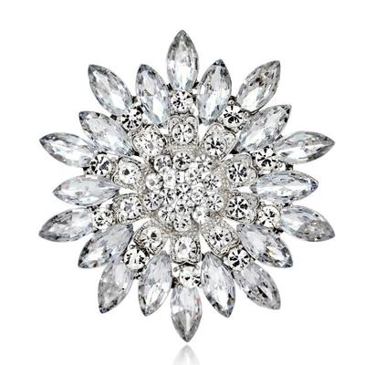 Silver Large Flower Brooch Crystal Rhinestone Diamante Wedding Bridal ...