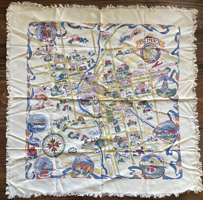 Vintage American Denver Silk Souvenir Map Woman's Fringed Scarf ...