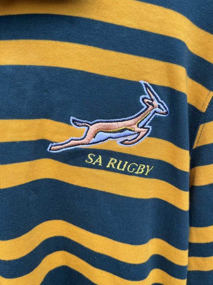 South Africa Springbok Rugby Shirt Asics Mens Green & Gold Stripes ...