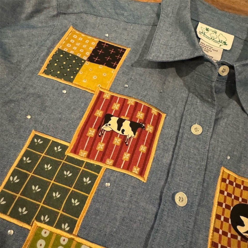 Quacker Factory Blue Denim Chambray Farm Animal Country Button-Up Shirt ...